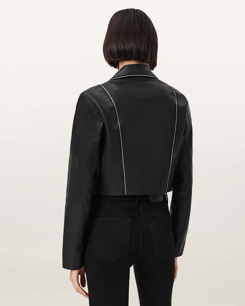 Landers Slim Fit Leather Biker Jacket Black | ALLSAINTS